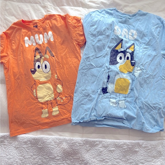 Tops | Bluey Family Graphic Tees Orange And Blue | Poshmark